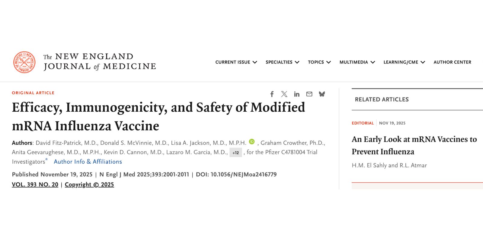 Key Points From NEJM Study on Pfizer’s Modified mRNA Influenza Vaccine ...